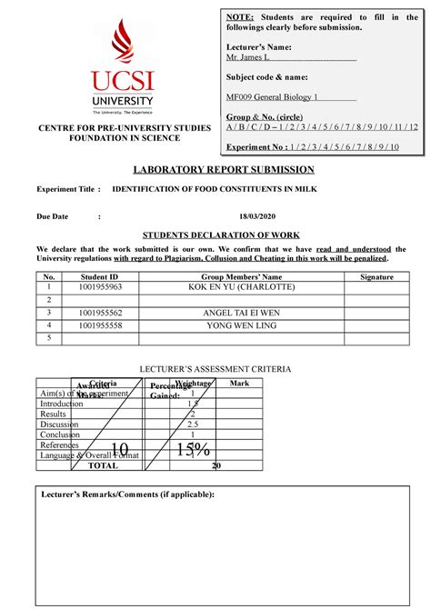 Biology Lab Report Experiment 3 LABORATORY REPORT SUBMISSION Experiment Title