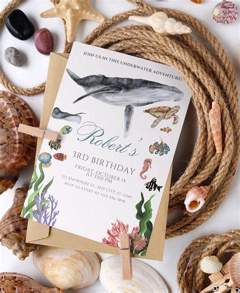 Sea Animals Birthday Party Invitation Sea Animals Invitation Etsy