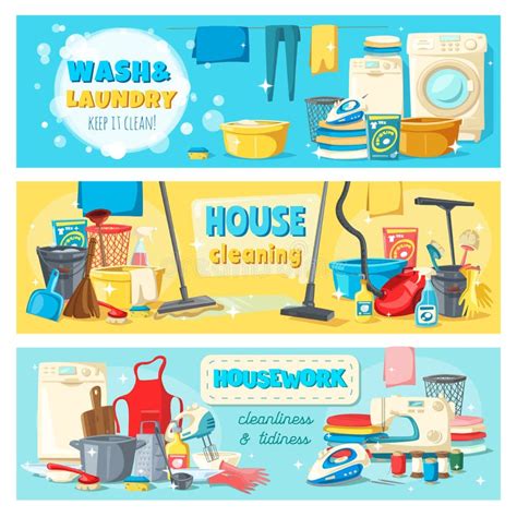 Set Banners Service Cleaning Poster Template For House Cleaning Stock