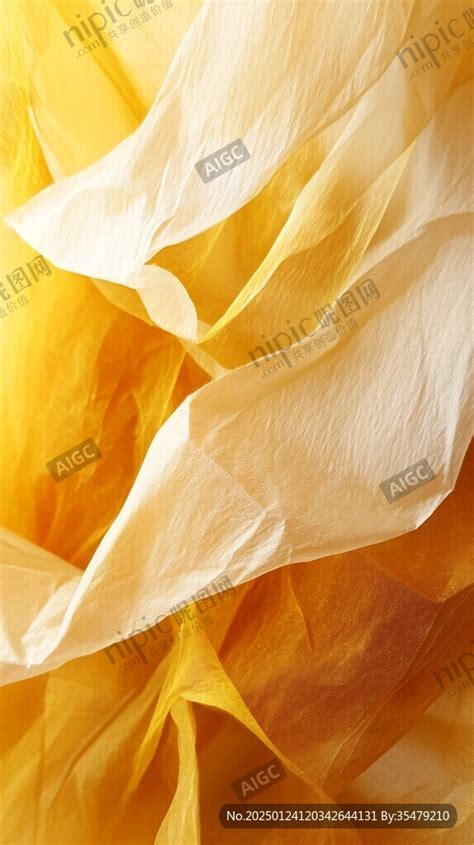 Ai创作图动感线条黄橙色抽象画 褶皱面料肌理 彩色渐变背景薄纱素材 动感飘纱唯美丝绸 艺术线条渐变轻纱 布匹线条唯美背景 丝巾面料唯美背景 黄色虚幻背景特写 黄色花瓣背景 薄纱背景墙纸壁画底纹