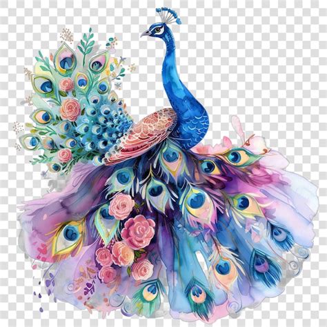 Peacock In Wedding Dress Nuresery Watercolor Premium Ai Generated Psd