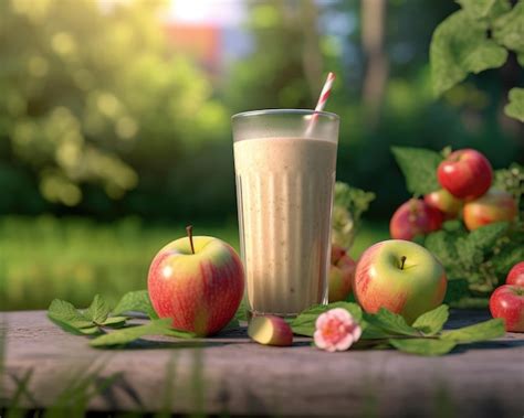 Premium Ai Image Fresh Smoothie Apple Lassi With Apple Fruit In