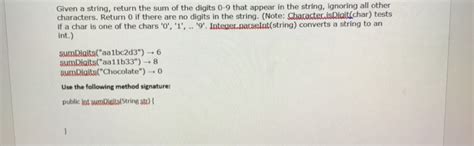 Solved Given A String Return The Sum Of The Digits 0 9 That