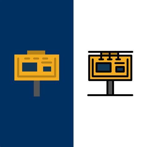 Board Billboard Signboard Advertising Branding Icons Flat And Line