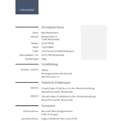 Muster Lebenslauf Word Muster Lebenslauf Für Schülerpraktikum