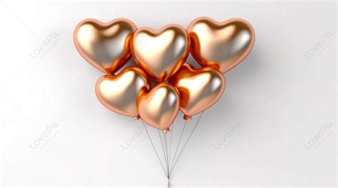 3d 렌더링 흰 벽에 있는 구리 하트 모양의 풍선의 멋진 클러스터 금색 배경 풍선 배경 굉장히 멋진 배경 이미지 Hd 금색 풍선 굉장히 멋진 배경 사진 무료