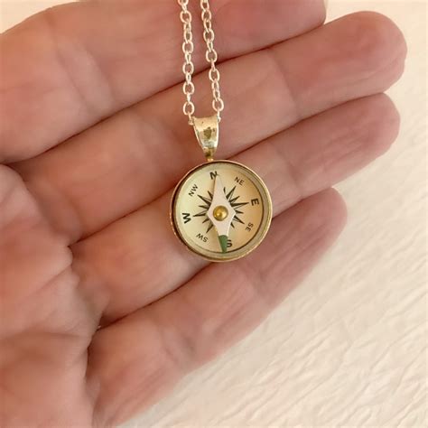 Silver Working Compass Necklace Small Compass Pendant Unixex
