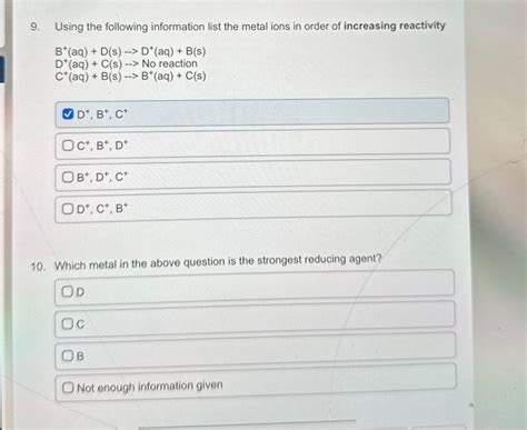 Solved 9 Using The Following Information List The Metal Chegg