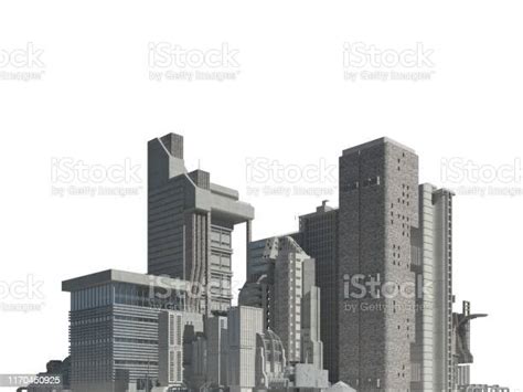 흰색 배경 3d 일러스트에 고립 된 미래 지향적 인 건물 3차원 형태에 대한 스톡 사진 및 기타 이미지 3차원 형태 도시