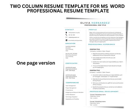 Two Column Resume Template For Word And Pages Professional Resume Template Marketing Strategist