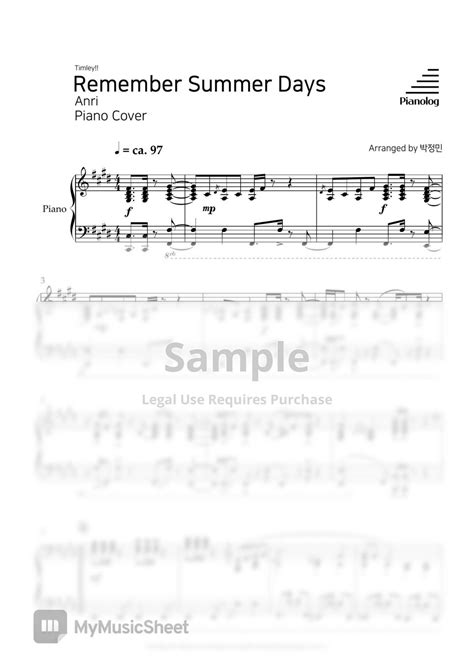 Anri Remember Summer Days 악보 By Pianolog Crew