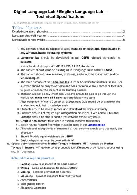 Digital Language Lab English Language Lab Technical Specificationspdf
