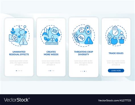 Disadvantages Of Gmo Blue Onboarding Mobile App Vector Image