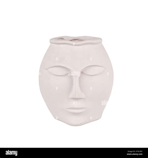 Decorative Ceramic Human Face Figured Vase Isolated On White Stock