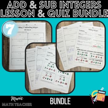 Integers Bundle Adding Subtracting Lesson Quiz By Manic Math Teacher