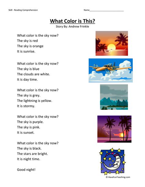 What Color Is This Reading Comprehension Worksheet Have Fun Teaching