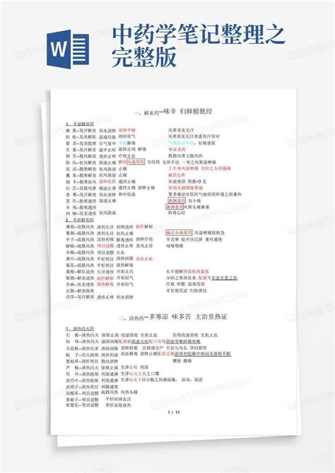 中药学笔记整理之完整版Word模板下载 编号qykynney 熊猫办公