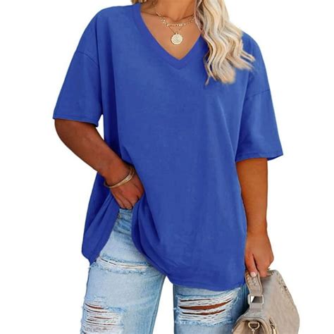 Ptaesos Womens Plus Size V Neck T Shirts Summer Half Sleeve Oversized