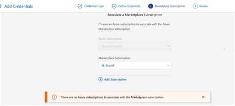 Fails To Add The Credential In Bluexp With Error There Are No Azure Subscriptions To Asscociate