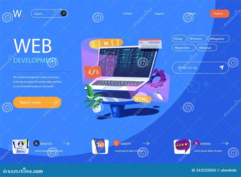 Web Development Concept In Flat Cartoon Design For Homepage Stock Illustration Illustration Of