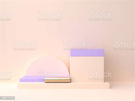 기하학적 모양 빈 연단 3d 렌더링 크림 바이올렛보라색 벽 현장 0명에 대한 스톡 사진 및 기타 이미지 0명 3차원 형태