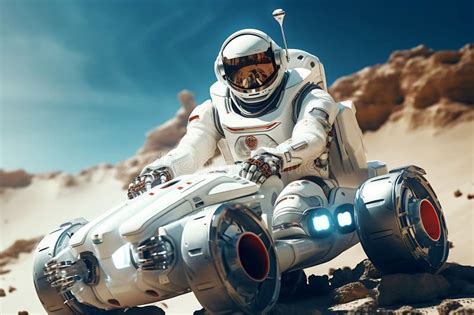 A Humanoid Robot On Wheels Explores The Surface Of An Unknown Planet Stock Image Image Of