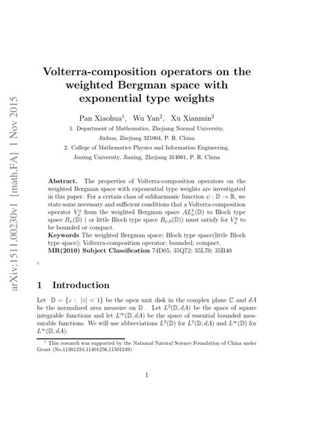 Pdf Volterra Composition Operators On The Weighted Bergman Space With Exponential Type Weights