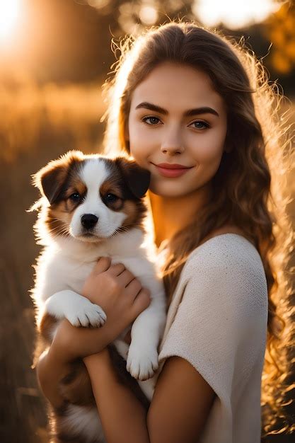 Premium Photo Young Beautiful Girl Holding A Puppy