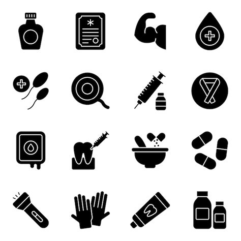 Pack de iconos sólidos de cuidado dental Vector Premium