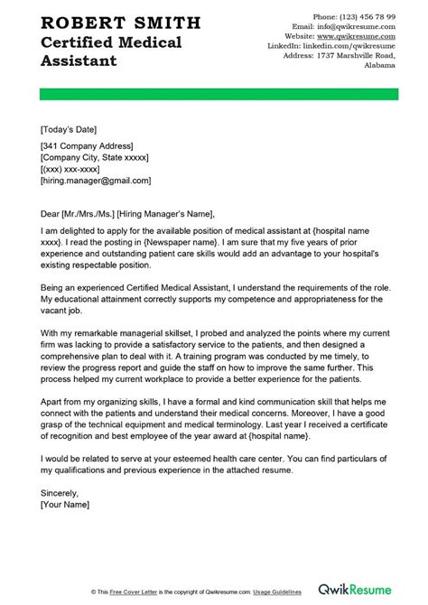 Cover Letter Template For Medical Assistant Prntbl