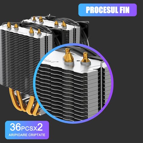 Cooler Procesor Yanx Cpu Dublu Ventilator Cu Rgb 6 Conducte Termice