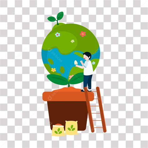 Desenho De Menino Cuidando De árvore Simbolizando Plante Terra Cuidado