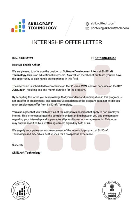 Md Shahid Akhtar On Linkedin Skillcrafttechnology Softwaredevelopment Internship Careergrowth