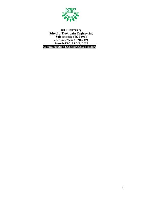 Ce Lab 01 Ce Lab Manual Of Kiit Kiit University School Of Electronics Engineering Subject