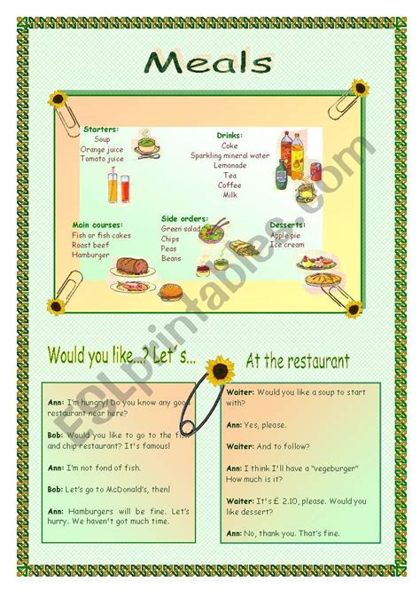 Meals ESL Worksheet By Vanda51