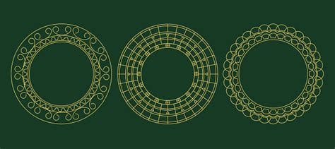 추상적인 꽃 무늬가 있는 디자인의 장식적인 둥근 벡터 프레임 세트 녹색 배경에 원 프레임 인쇄 엽서 초대장 책 섬유 조각 나무 F를위한 템플릿 0명에 대한 스톡 벡터 아트