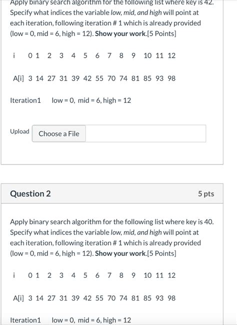 Solved Apply Binary Search Algorithm For The Following List