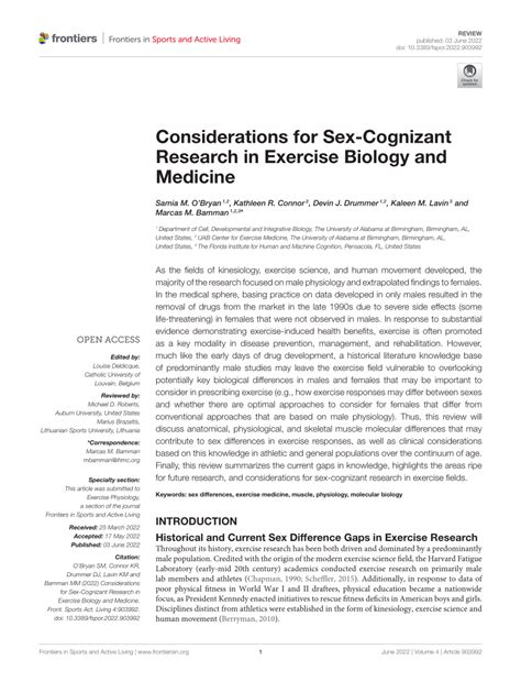 Pdf Considerations For Sex Cognizant Research In Exercise Biology And Medicine
