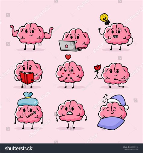 Set Cute Brain Vector Mascot Stock Vector Royalty Free 2028589130 Shutterstock