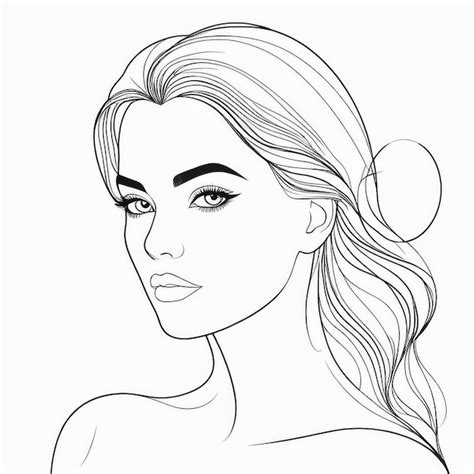 Un Dibujo De Una Mujer Con Cabello Largo Y Un Cabello Largo Vector