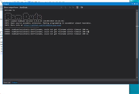 i get a message unable to load some file or other in the output window of vs2019 when working