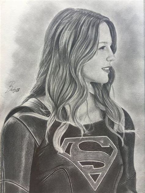 Original Supergirl Pencil Portrait Complete With Certificate Of