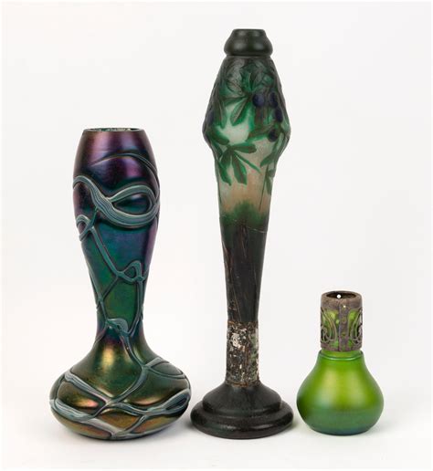 Sold Price Loetz Bohemian Art Nouveau Iridescent Green Glass Vase