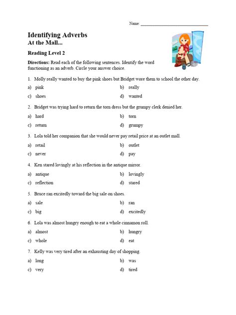 Identifying Adverbs Worksheet Reading Level 02 Pdf