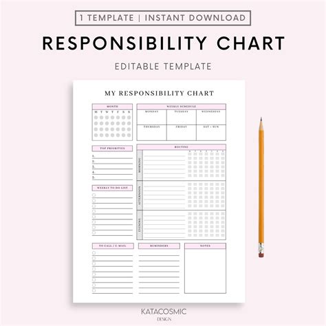 The Ultimate Responsibility Chart Printable Editable For Etsy