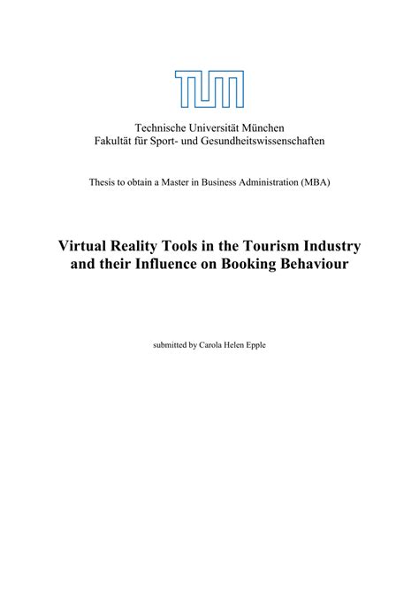 Pdf Virtual Reality Tools In The Tourism Industry And Their Influence On Booking Behaviour