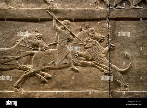 Assyrian Relief Sculpture Panel Of Ashurnasirpal Lion Hunting From