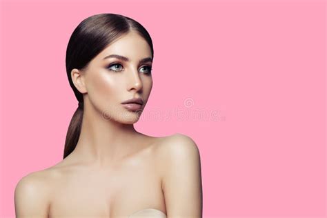 Attractive Woman On Bright Pink Background Perfect Young Model Stock