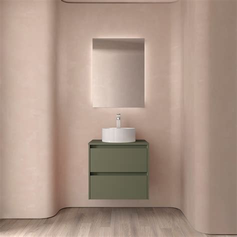 Meuble Salle De Bain NOJA 600 2 Tiroirs GREEN SATIN Plan De Toilette