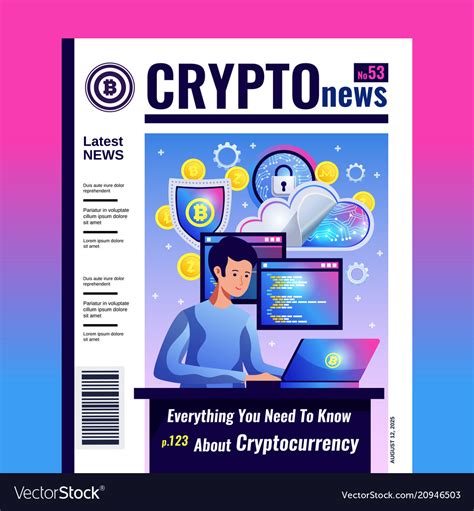 Cryptocurrency Blockchain Magazine Cover Vector Image